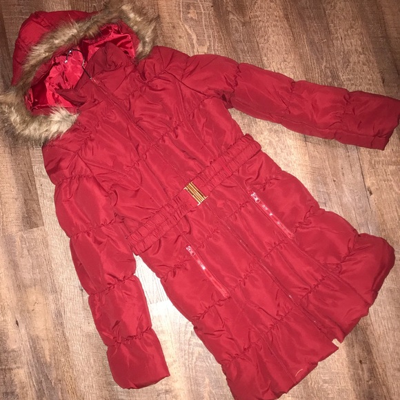 Jackets & Coats | Long Red Puffer Coat With Hood | Poshmark